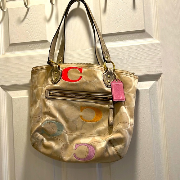 Coach | Bags | Vintage Tan Coach Multi Colored Signature Bag | Poshmark